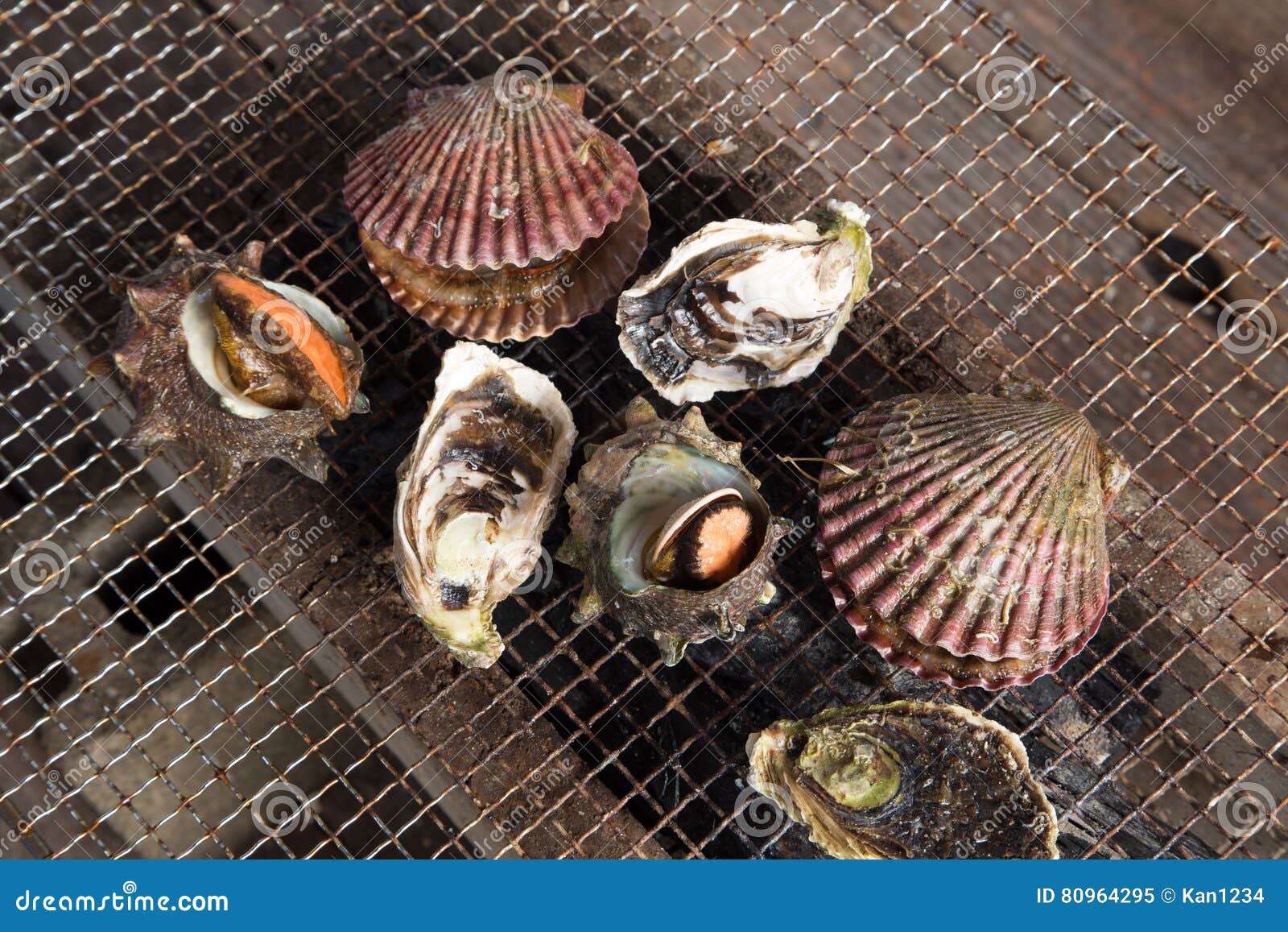 Fresh Shellfish Barbecue - Oyster and Scallop Grill Stock Image - Image ...