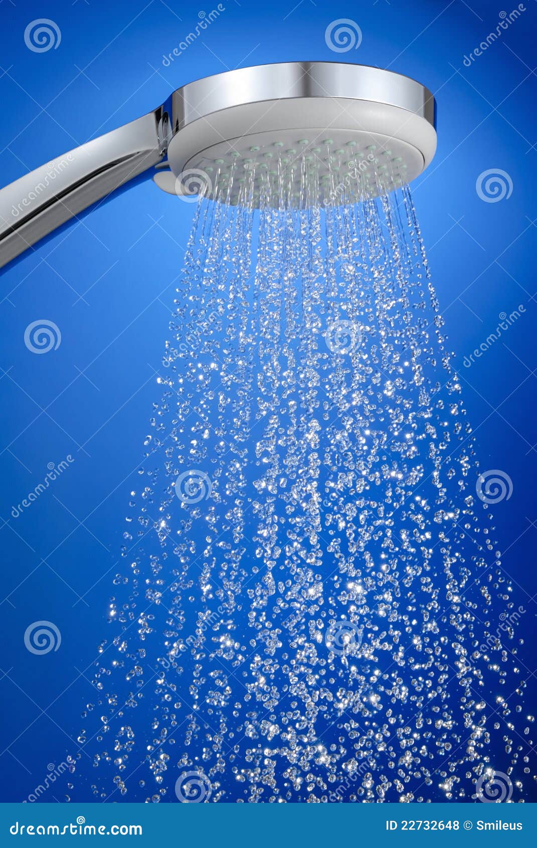 Fresh Shower With Water Drops Splashing. Water Running From Shower Head ...