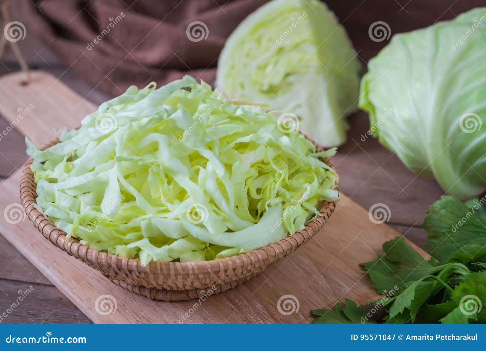 Fresh Shredded Cabbage in Wicker Basket Stock Image - Image of board ...
