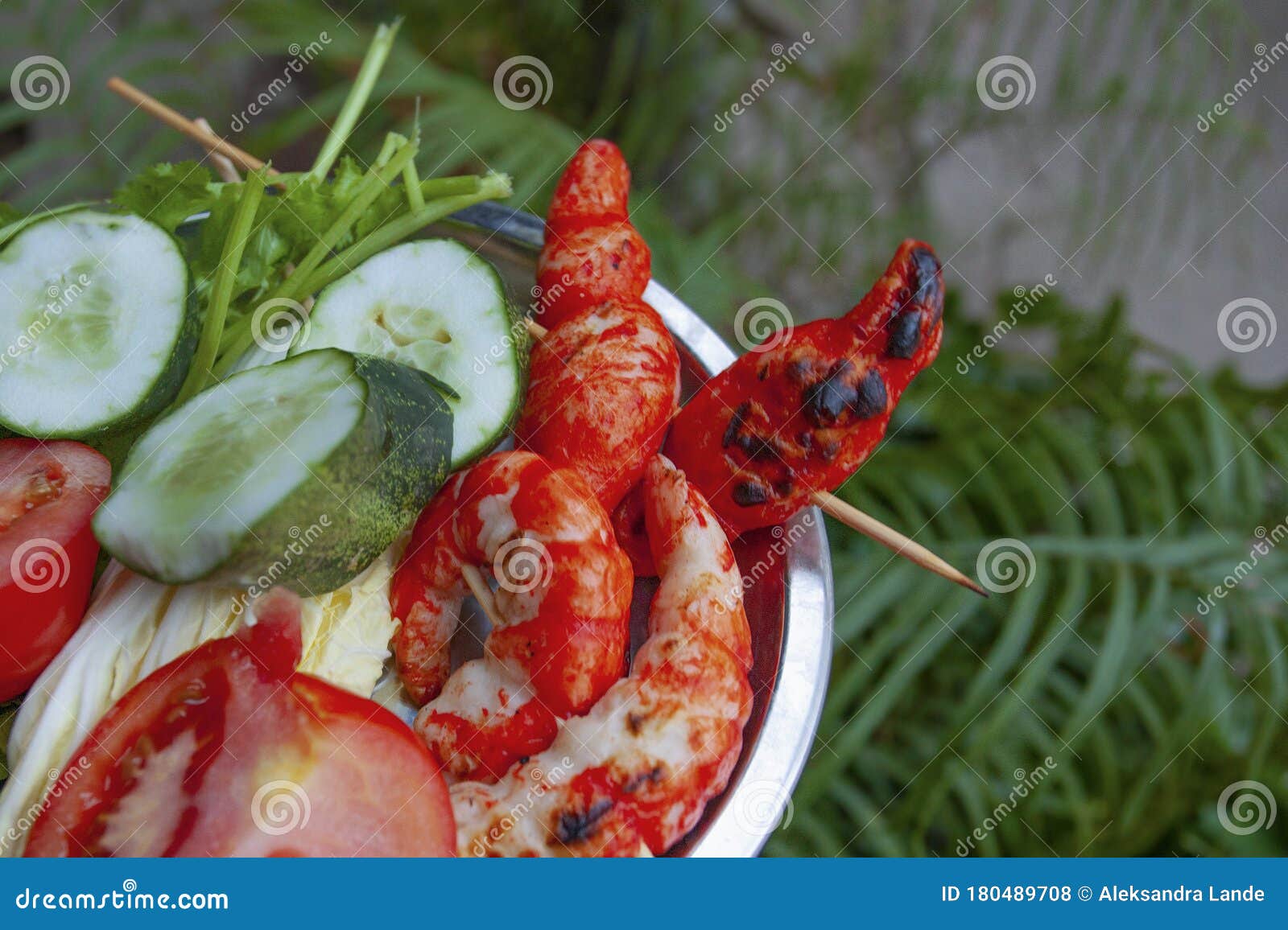 Fresh Shrimp Satay with Vegetables Stock Photo - Image of marinated ...