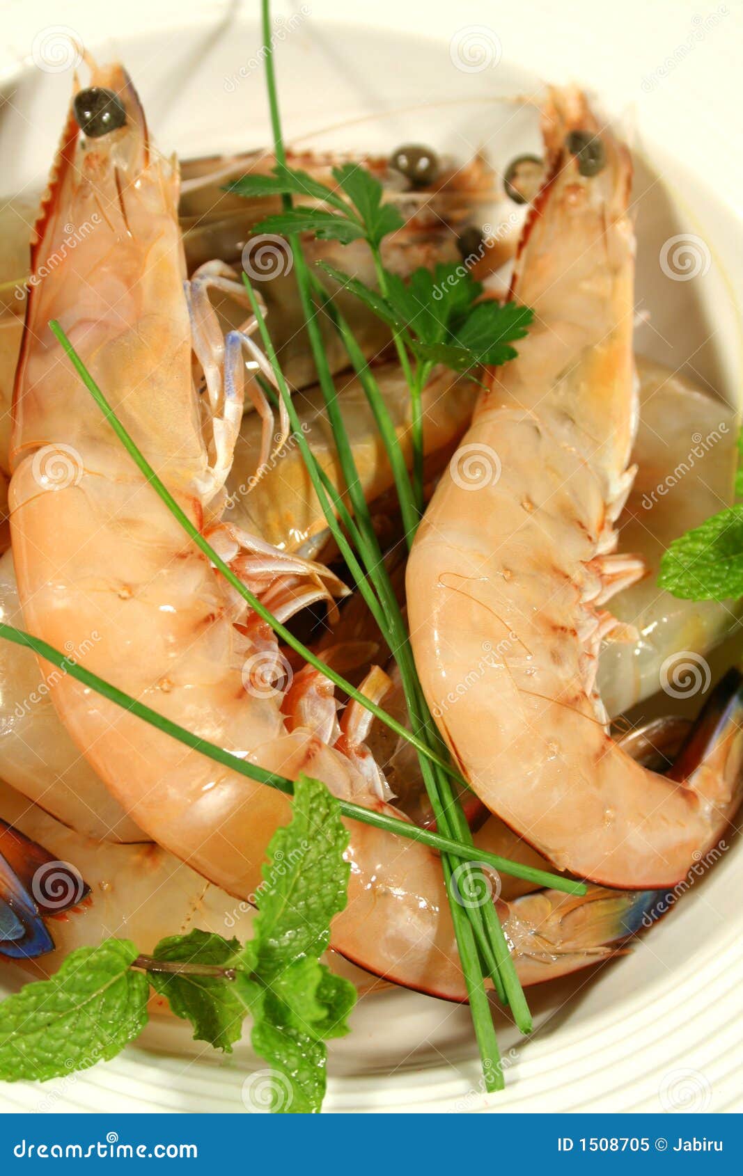 Fresh Shrimps 2 stock image. Image of garnish, chives - 1508705