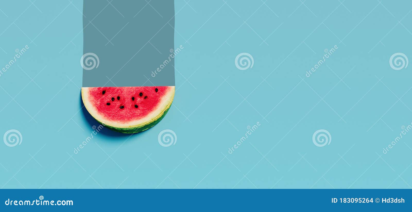 Fresh Slice of Watermelon on Blue Background Stock Illustration ...
