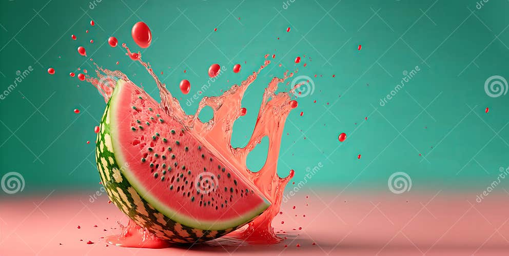 Fresh Slice of Watermelon Exploding with Juice. Generative Ai Stock ...