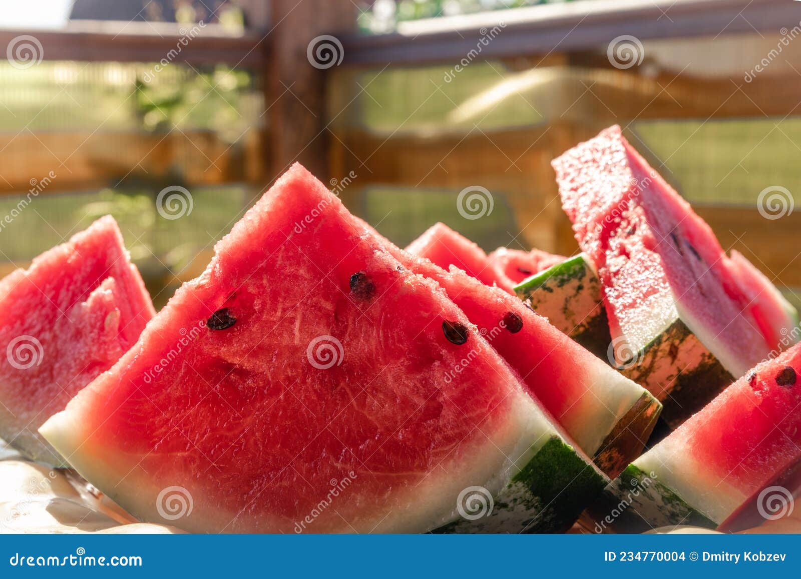 Fresh Sliced â€‹â€‹watermelon on the Table Stock Photo - Image of ...