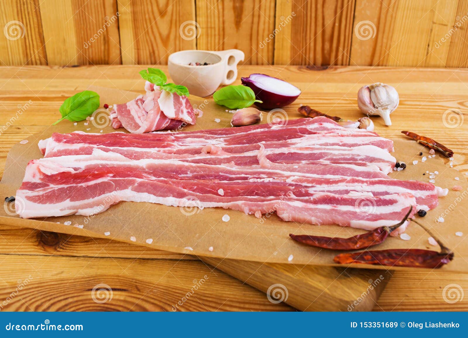 Fresh Sliced Bacon with Spices on White Background Stock Image - Image ...
