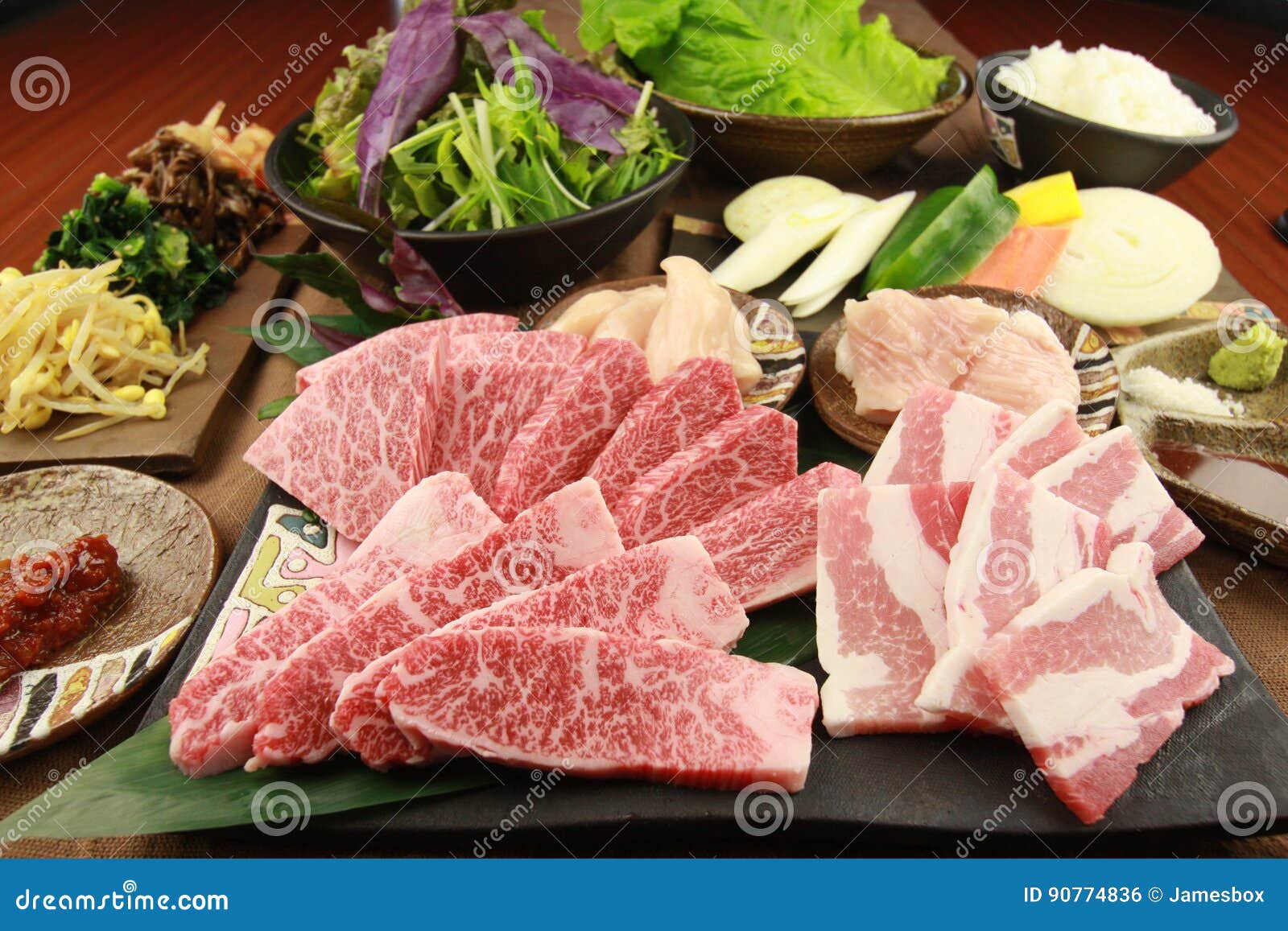 Fresh Sliced Beef with Vegetables on Tables in the Kitchen Stock Photo ...