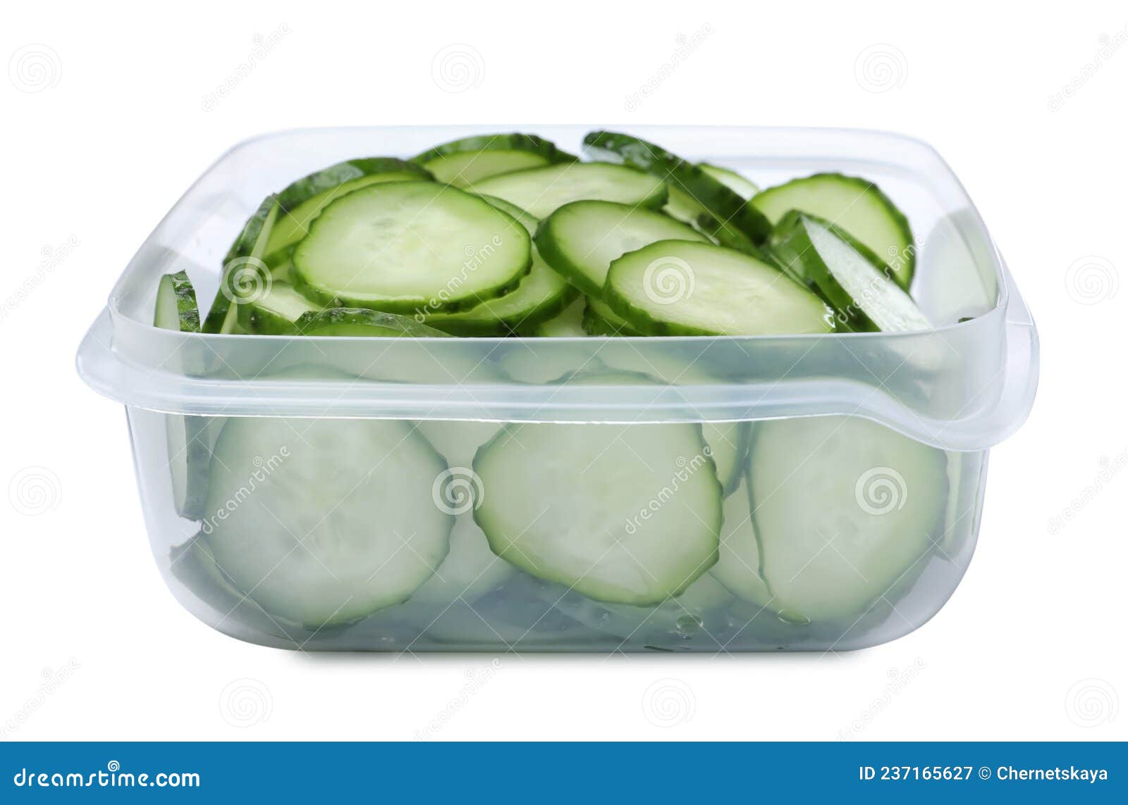 Fresh Sliced Cucumbers in Plastic Container Isolated on White Stock ...