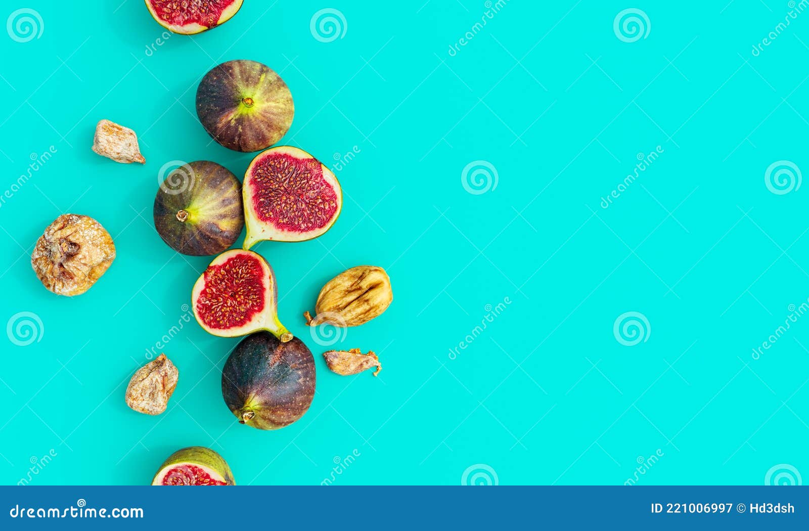 Fresh Sliced Figs on Turquoise Blue Background Stock Illustration ...