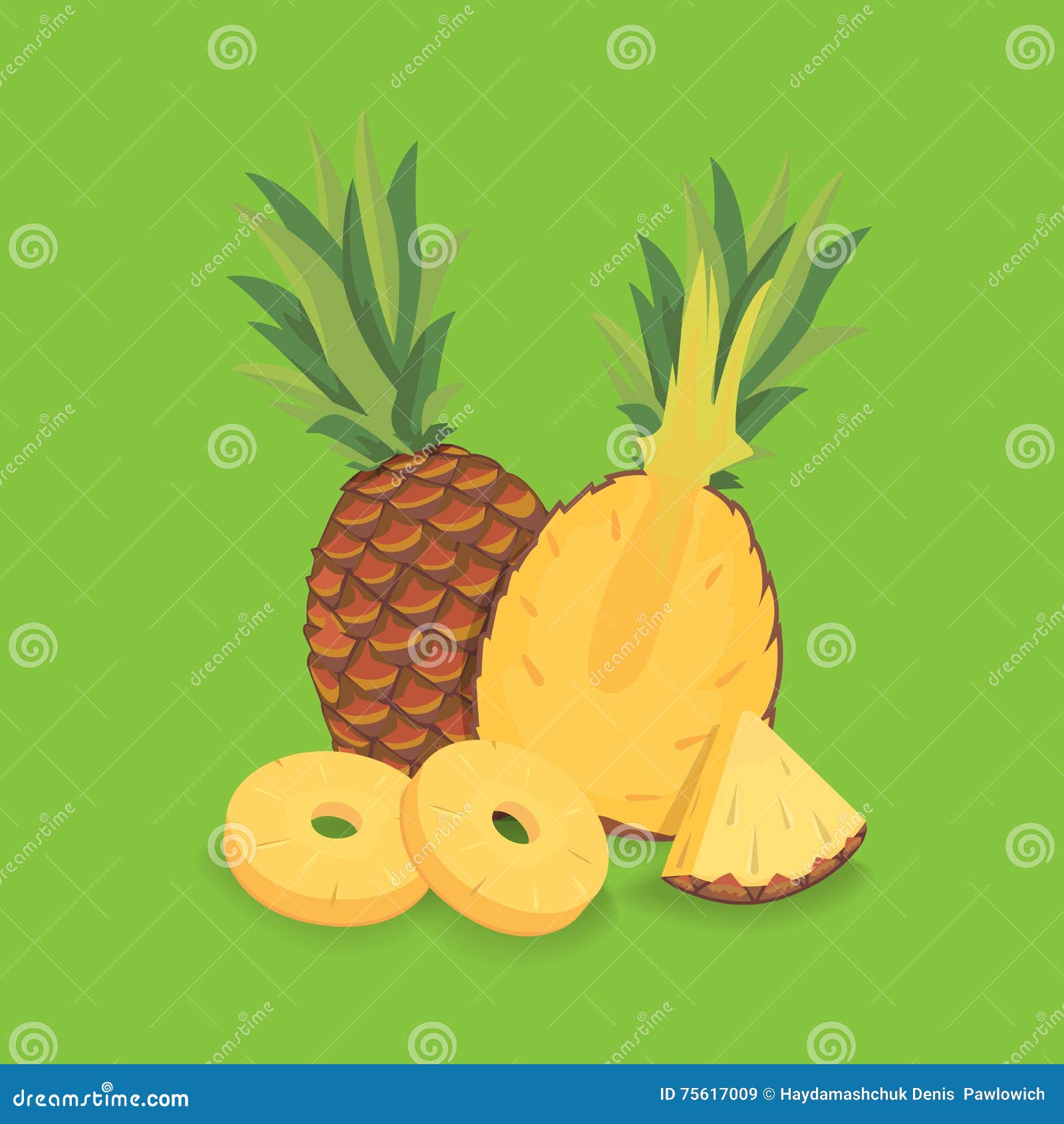 Fresh Sliced Pineapple Illustration Stock Vector - Illustration of ...