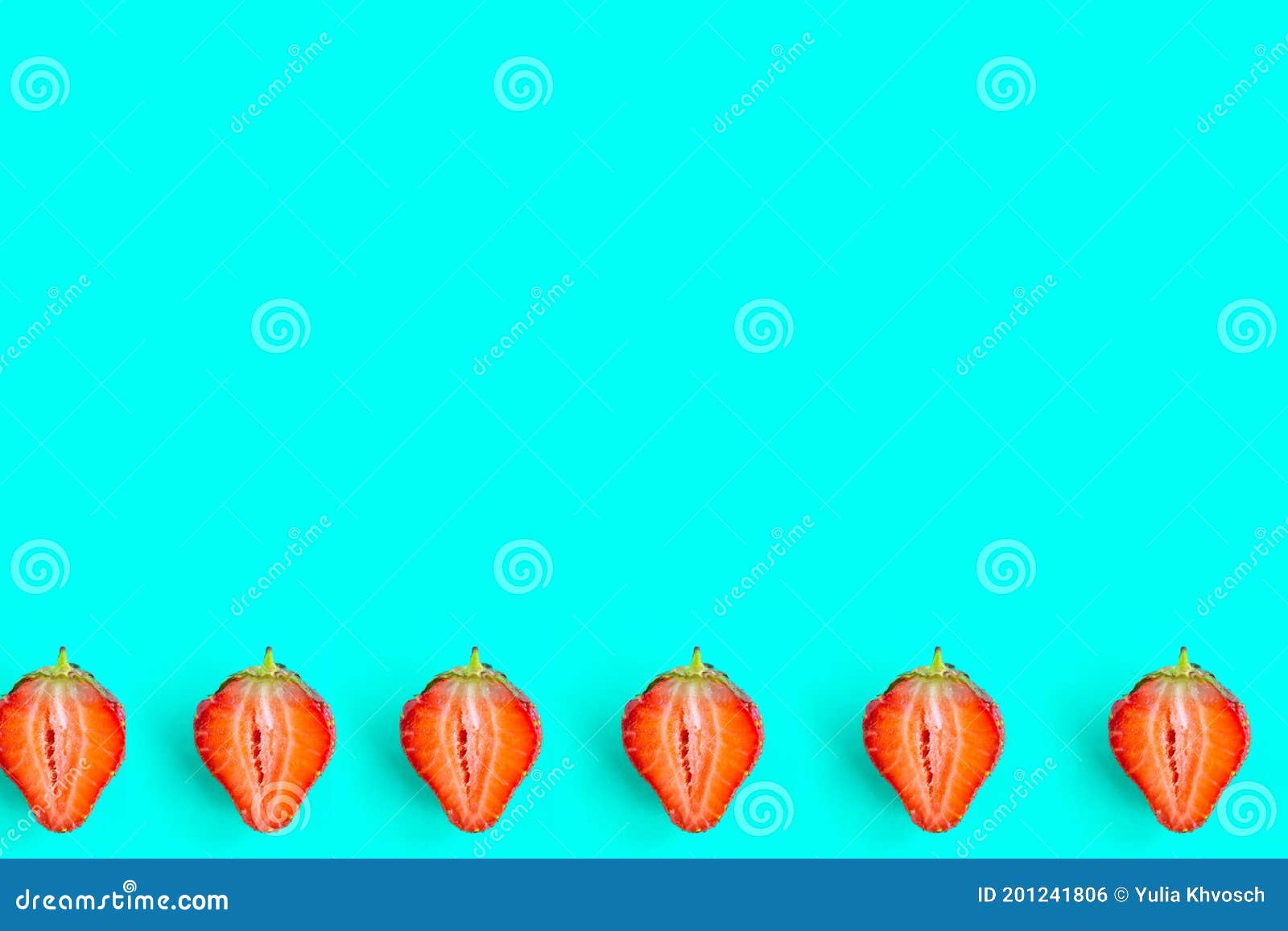 Fresh Sliced Strawberries Pattern on Blue Background, Minimal Concept ...
