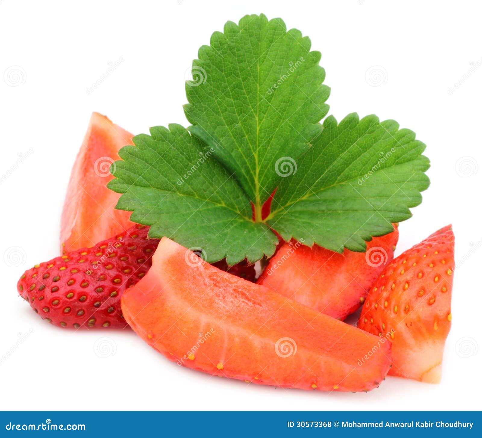 Fresh Sliced Strawberry with Green Leaf Stock Photo - Image of ...