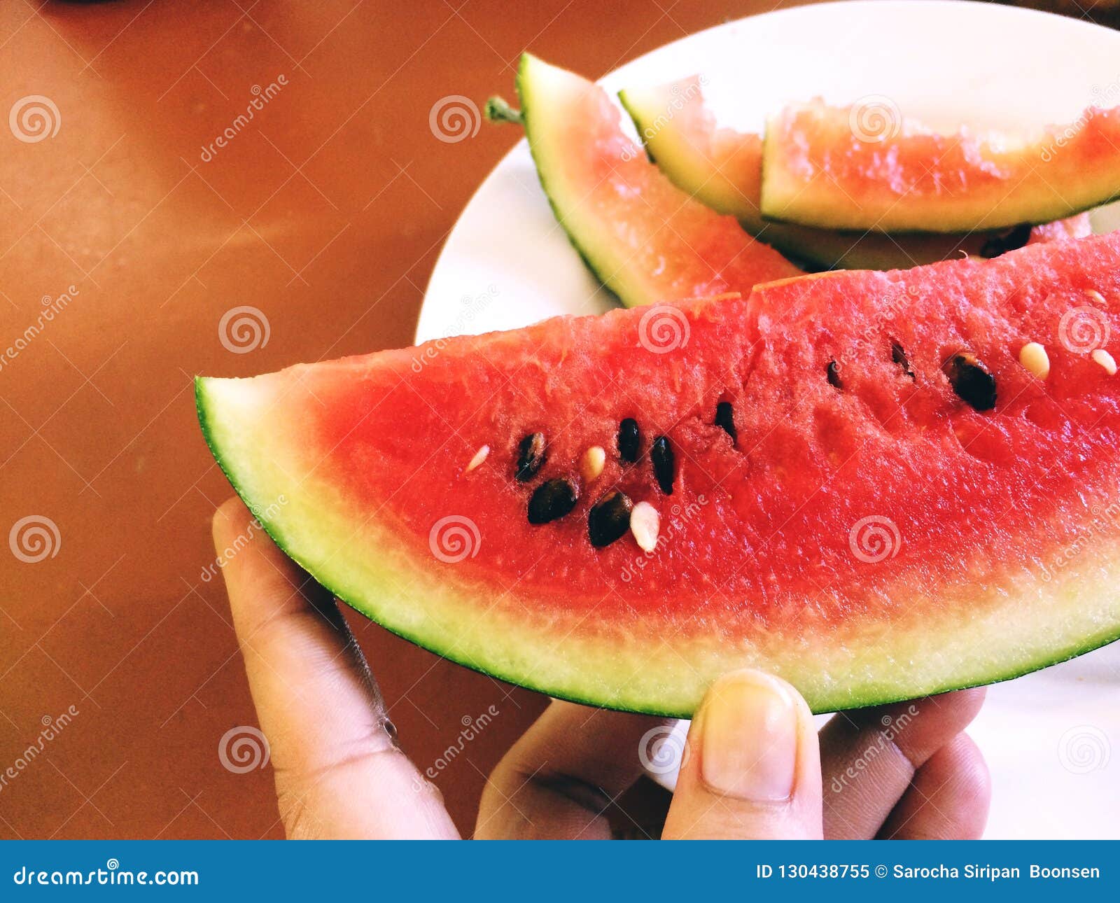 Fresh Sliced Watermelon in Hand Stock Image - Image of sliced, piece ...