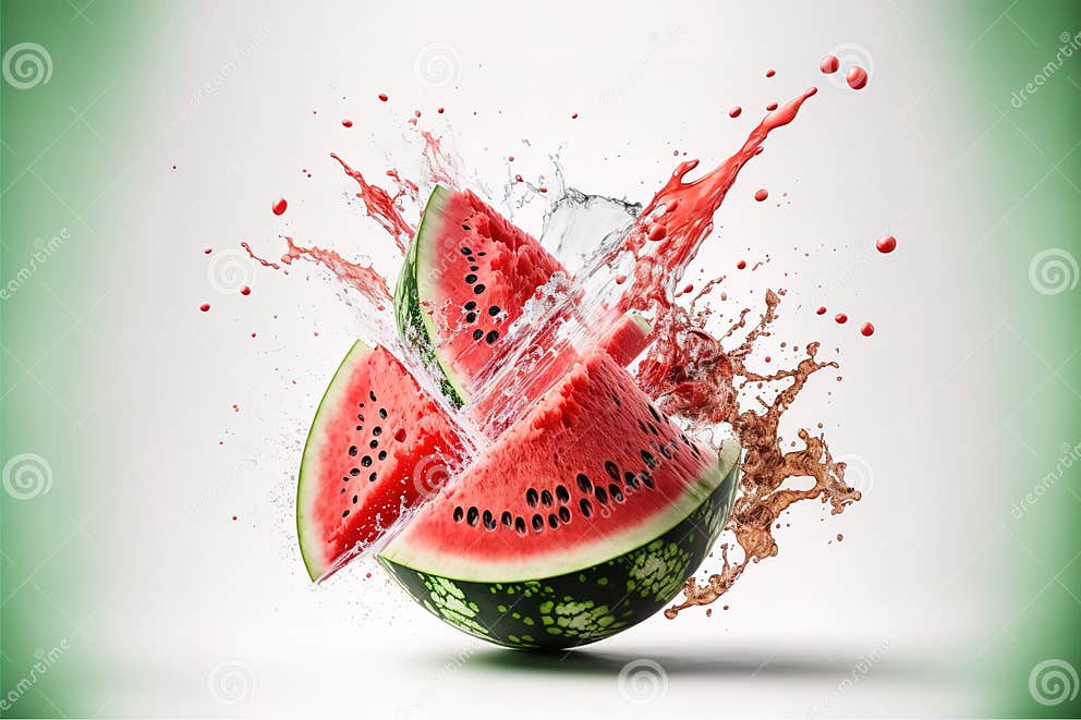 Fresh Slices of Watermelon Flying on a Plain Background with Exploding ...