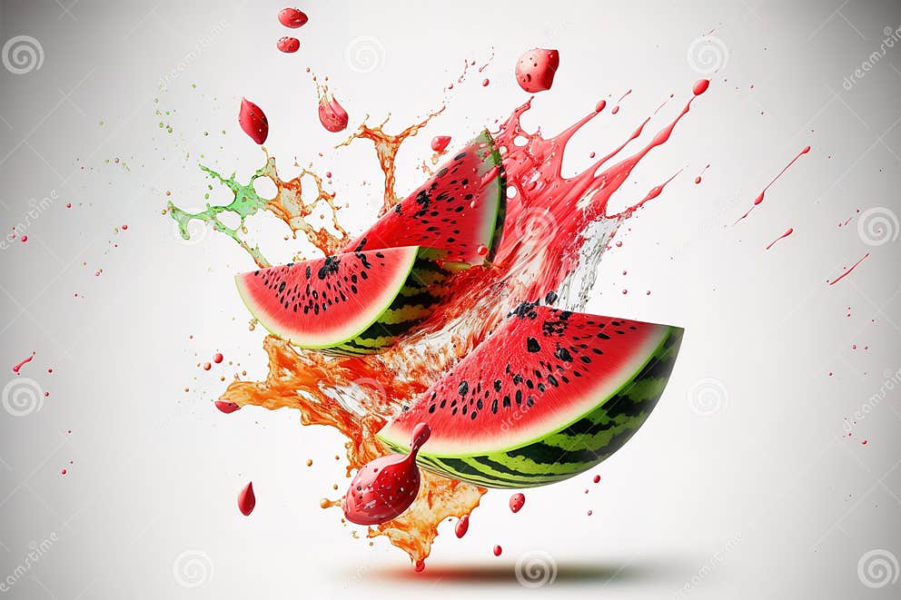 Fresh Slices of Watermelon Flying on a Plain Background with Exploding ...