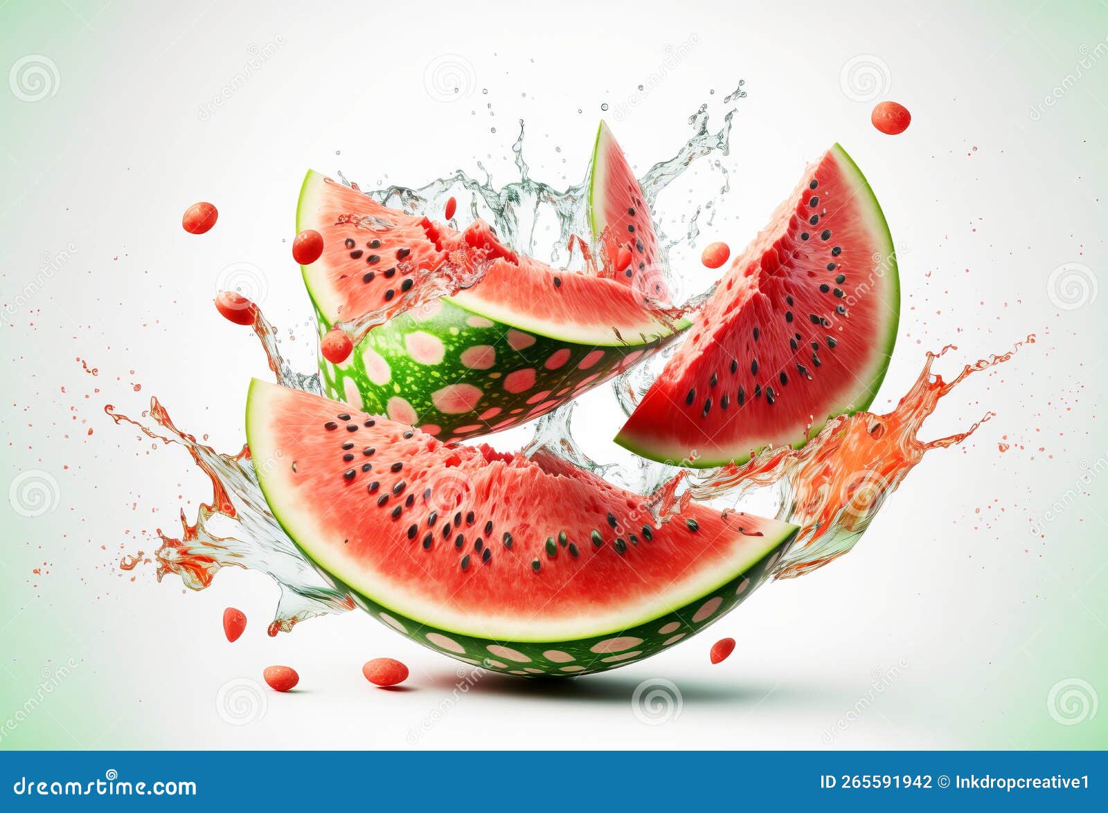 Fresh Slices of Watermelon Flying on a Plain Background with Exploding ... Fresh Slices of Watermelon Flying on a Plain Background with Exploding ...