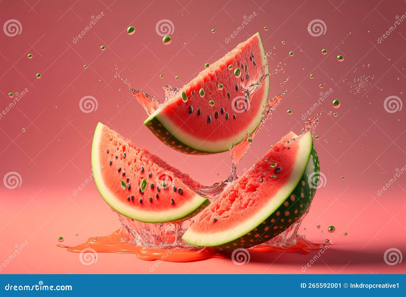 Fresh Slices of Watermelon Flying on a Plain Background with Exploding ... Fresh Slices of Watermelon Flying on a Plain Background with Exploding ...