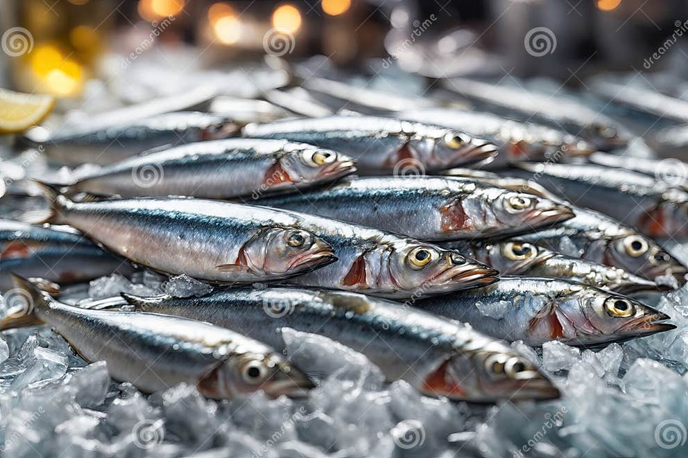 Fresh Small Sardine Fish in Quantity in Fish Market. Stock Illustration ...
