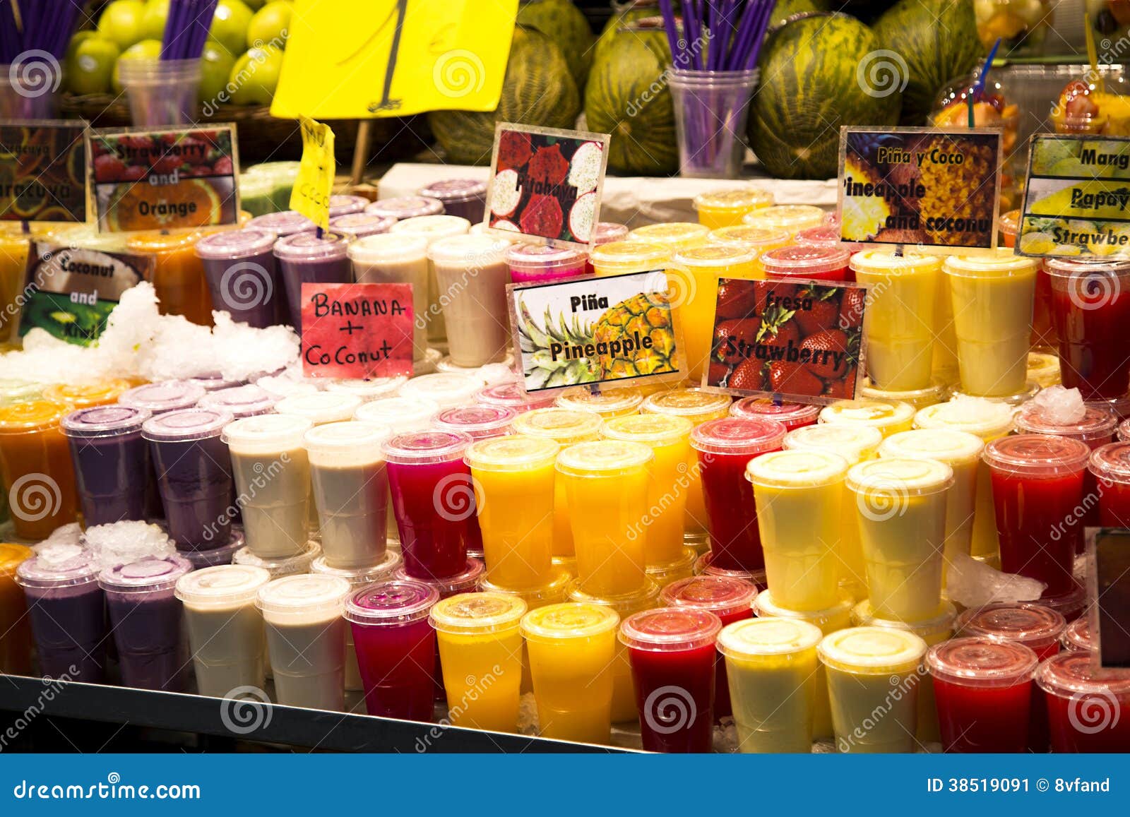 Fresh Smoothies at a Market Stall Stock Image - Image of freshness ...