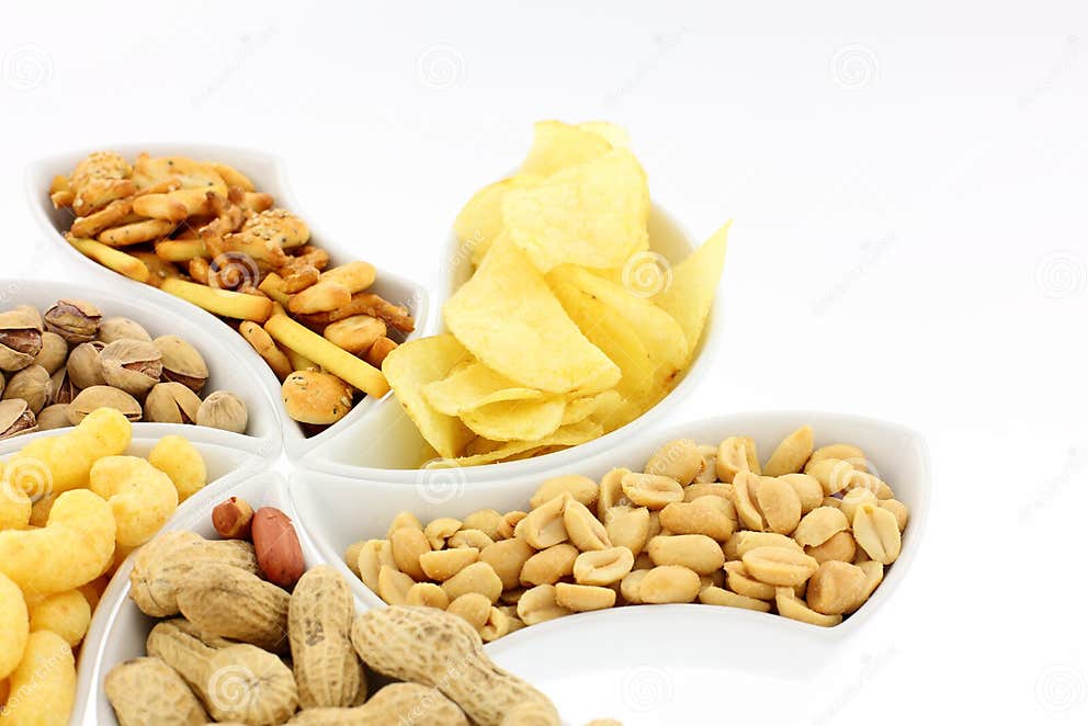Fresh Snacks Isolated on White Background. Stock Image - Image of ...
