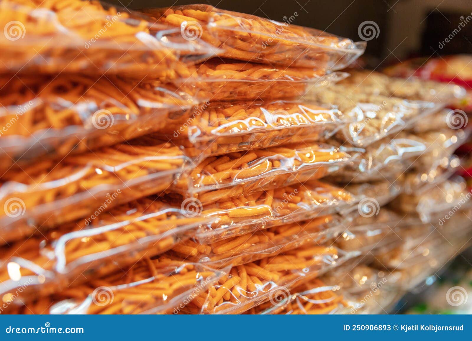 Fresh Snacks in Plastic Displayed at Shop Stock Image - Image of shop ...