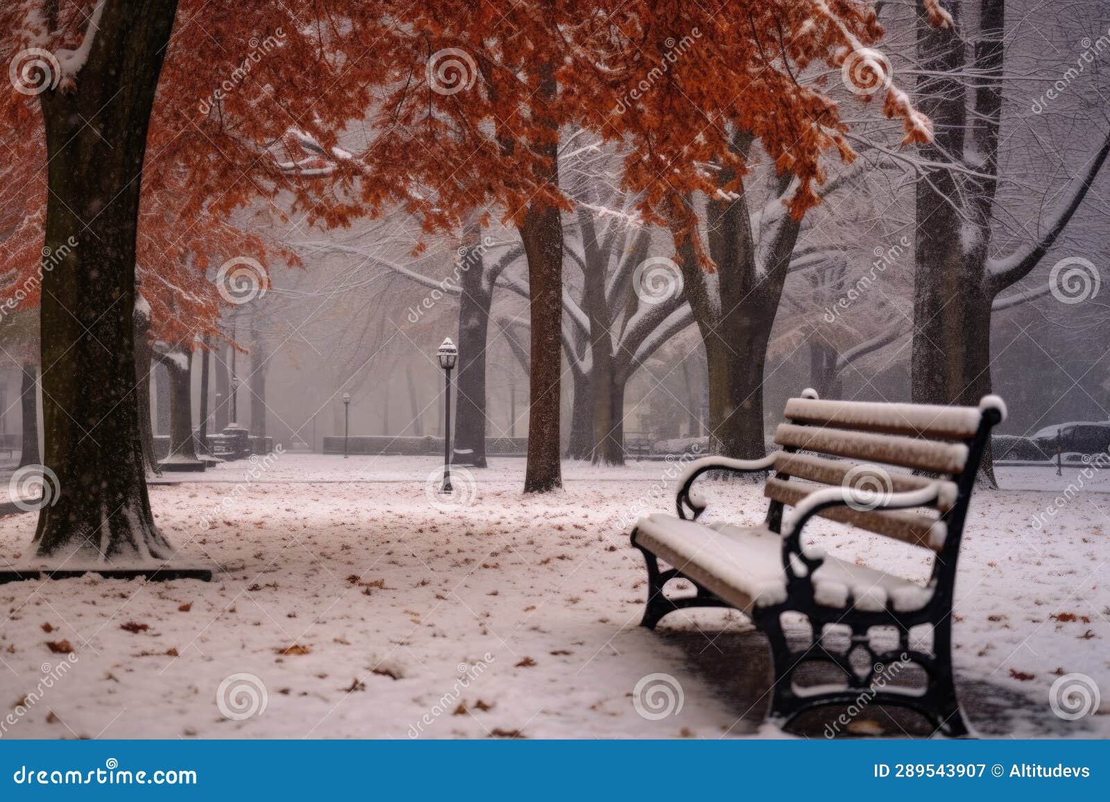 Fresh Snowfall on a Quiet, Empty Park Bench Stock Image - Image of ...