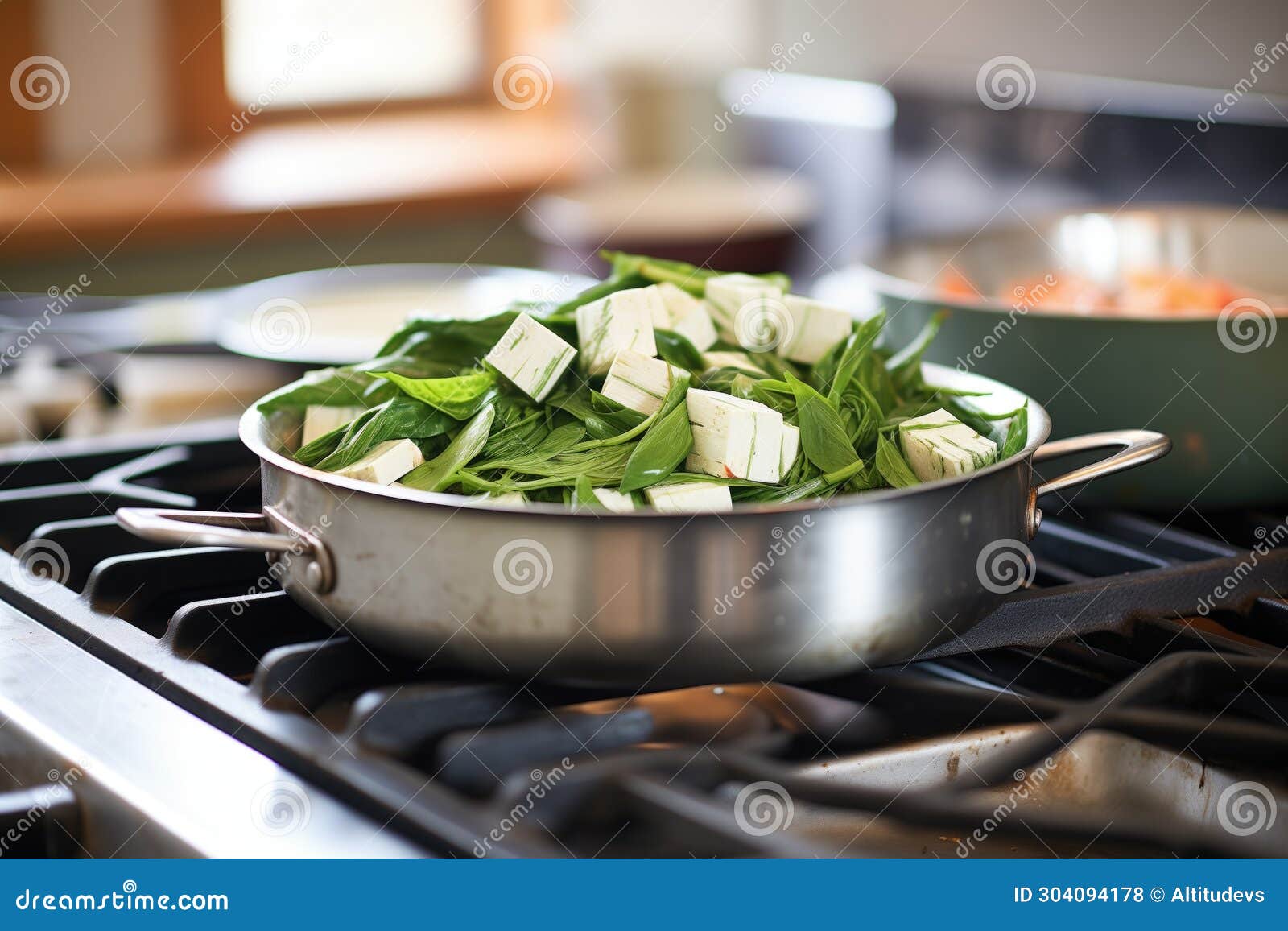 Fresh Spinach and Paneer Blocks before Cooking Stock Photo - Image of ...