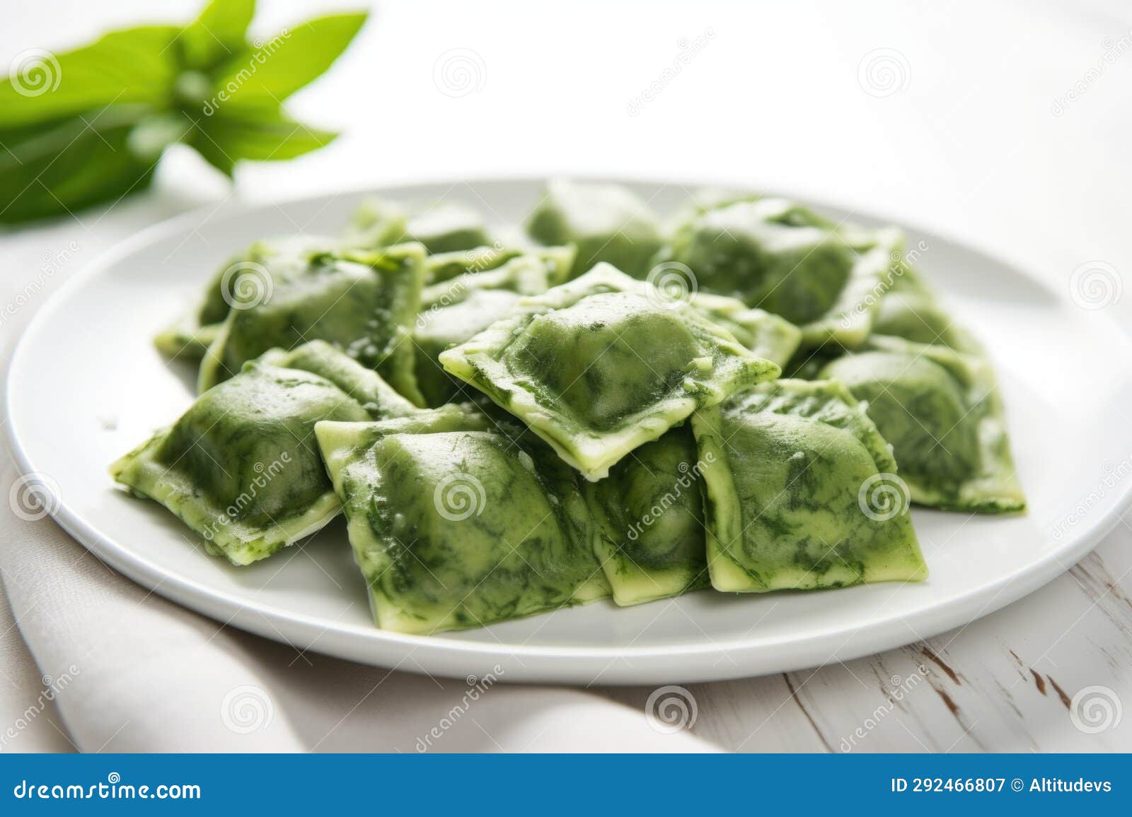 Fresh Spinach Ravioli Pasta Overlapped on a White Ceramic Plate Stock ...