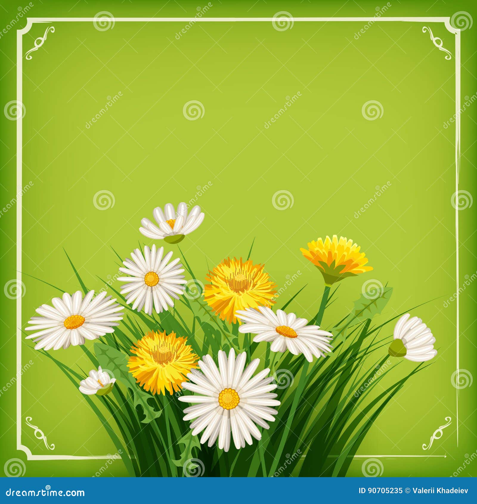 Fresh Spring, Daisies and Dandelions, Grass Stock Vector - Illustration ...