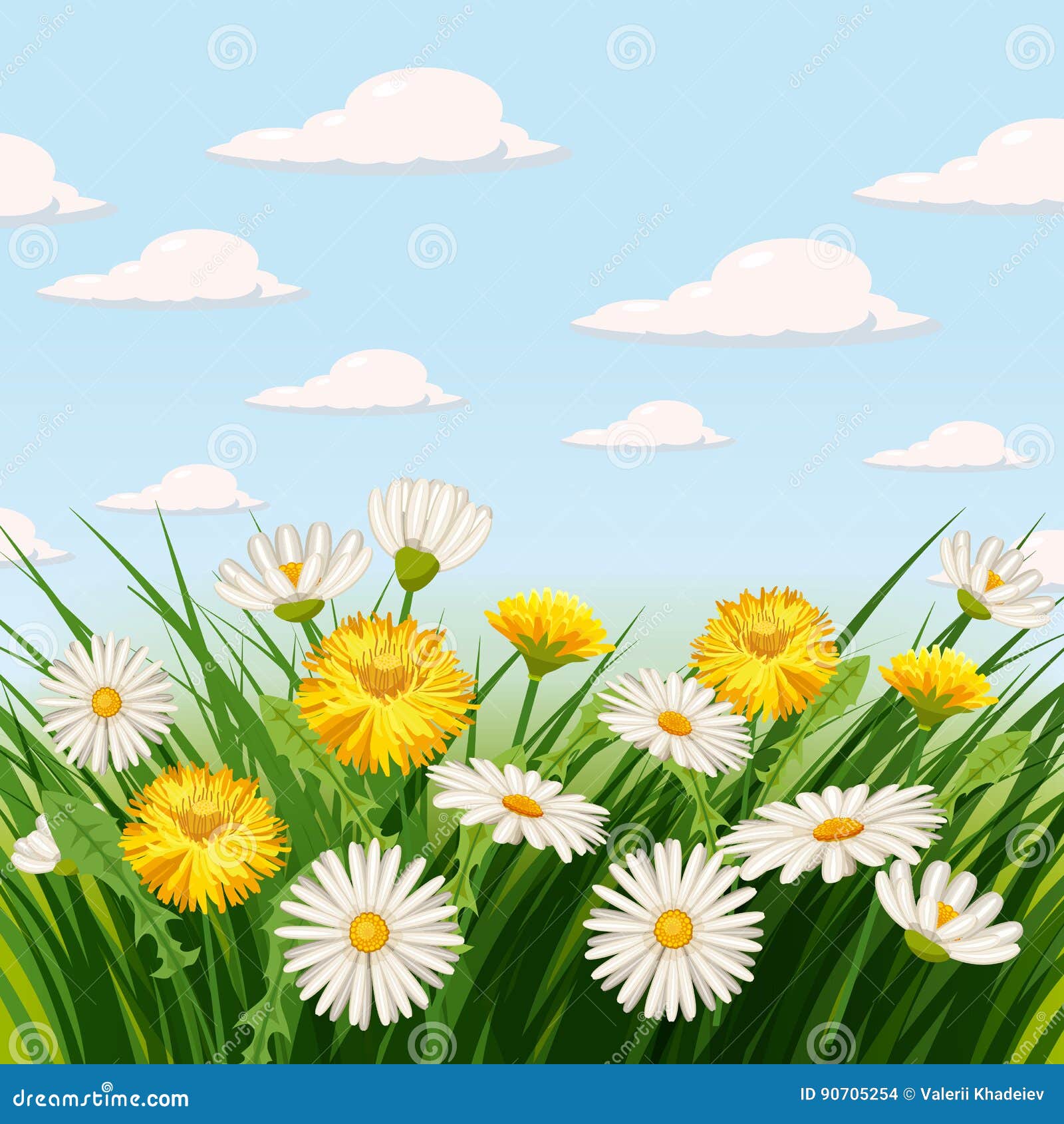 Fresh Spring, Daisies and Dandelions, Grass Stock Vector - Illustration ...