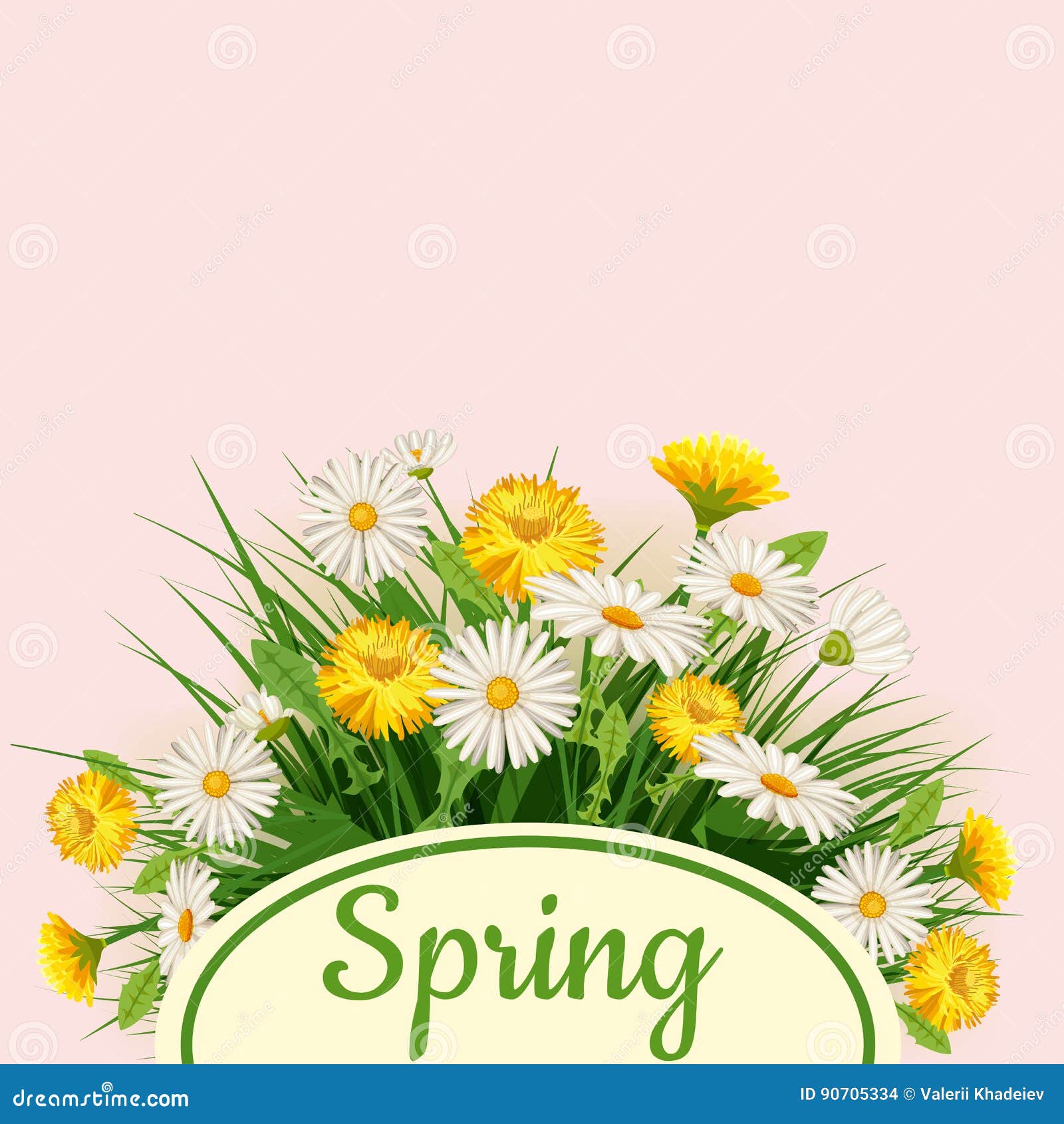 Fresh Spring, Daisies and Dandelions, Grass Stock Vector - Illustration ...