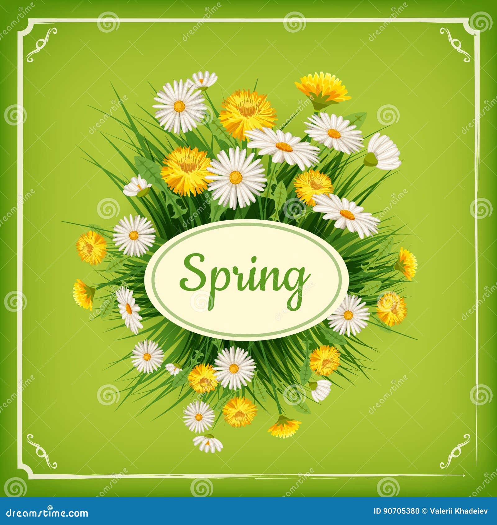 Fresh Spring, Daisies and Dandelions, Grass Stock Vector - Illustration ...