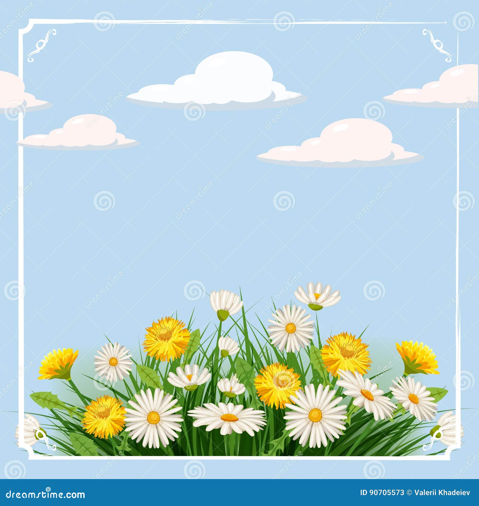 Fresh Spring, Daisies and Dandelions, Grass Stock Vector - Illustration ...
