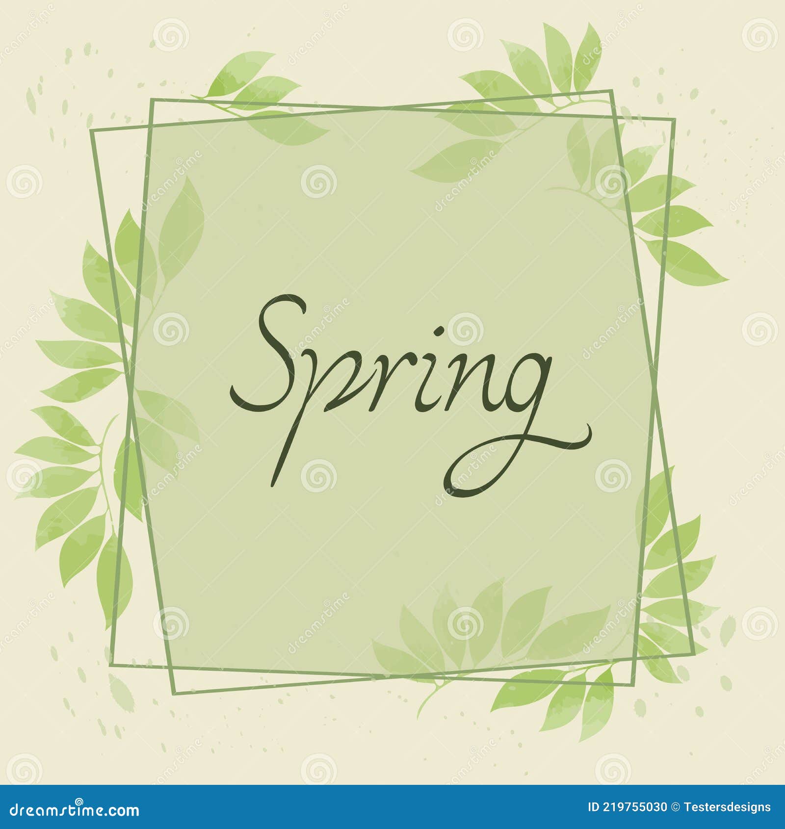 Fresh Spring Green Grass Leaves Frame Template with Isolated in Write ...