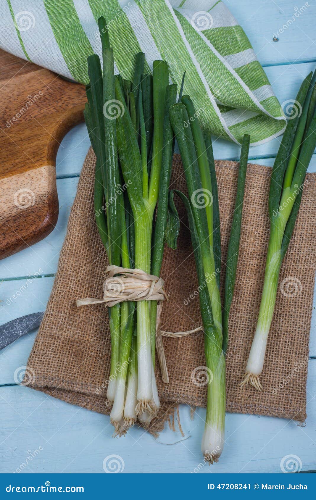 Fresh Spring Onion Bunch on Wooden Table Stock Image - Image of food ...