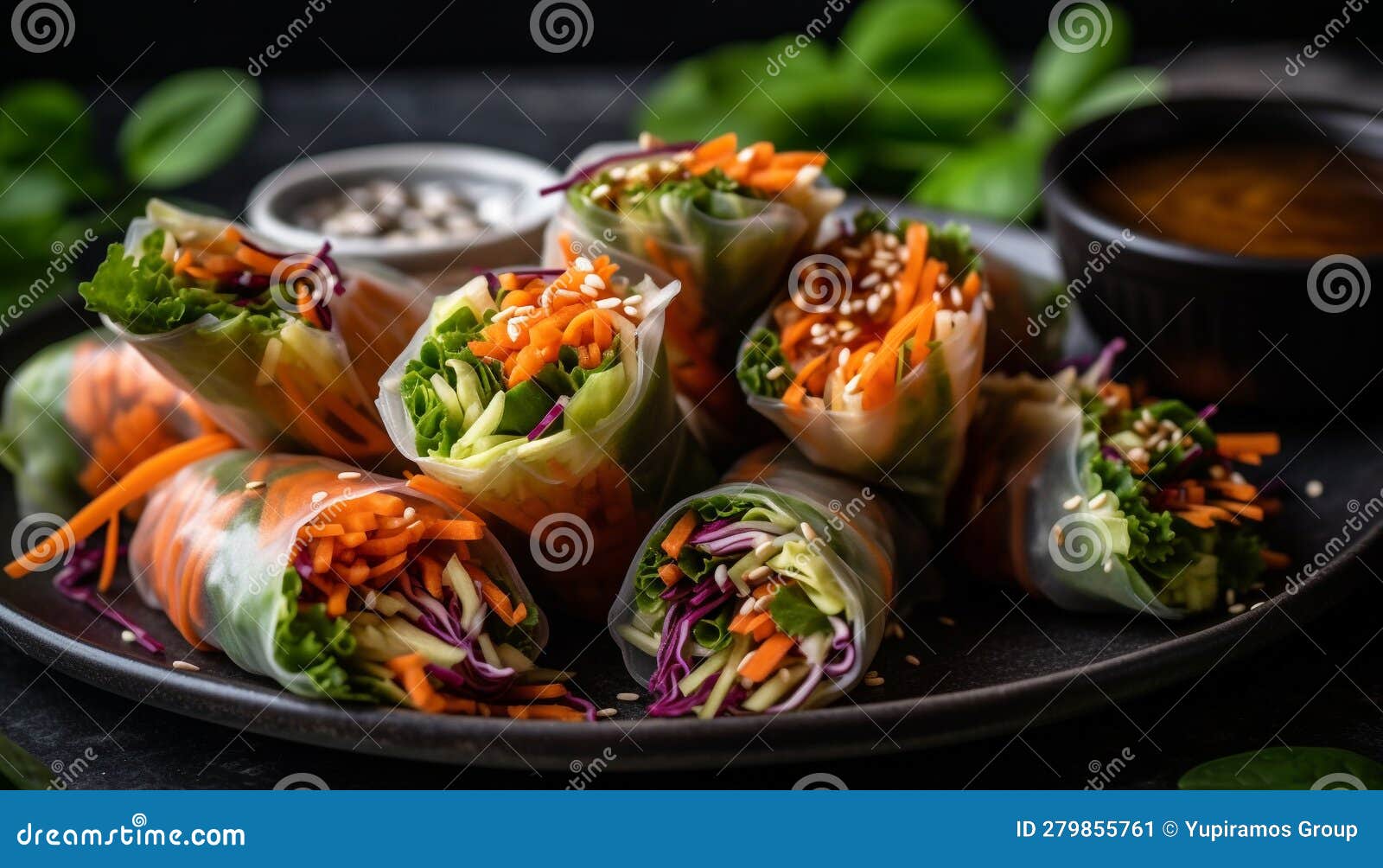Fresh Spring Roll Appetizer Plate with Healthy Rolled Up Vegetables ...