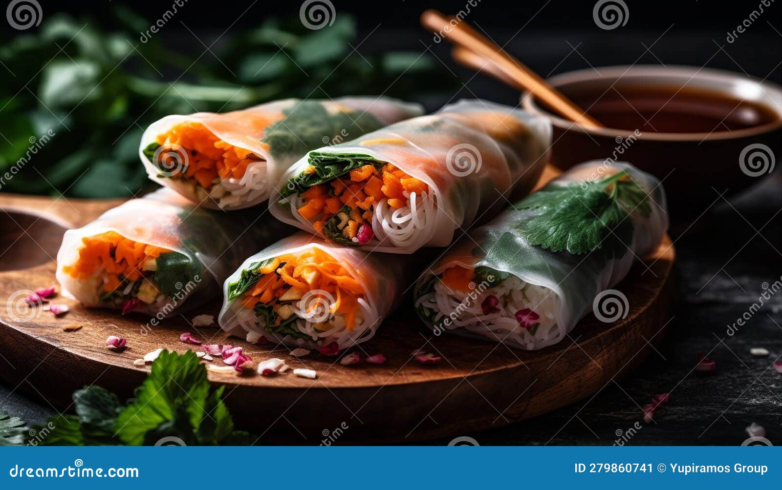 Fresh Spring Roll Appetizer with Pork, Shrimp, and Vegetables Generated ...