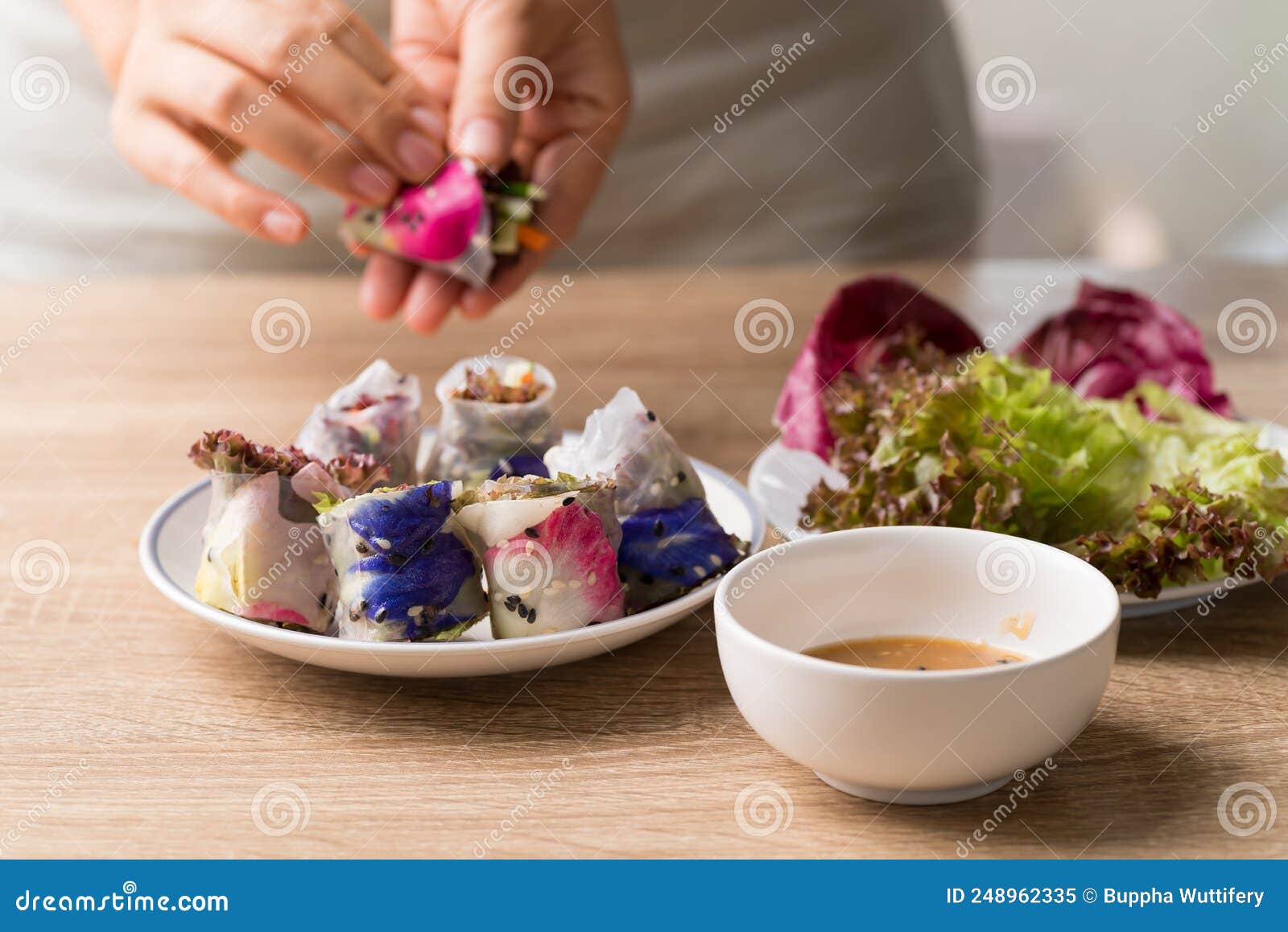 Fresh Spring Roll with Edible Flower and Vegetable Stock Image - Image ...