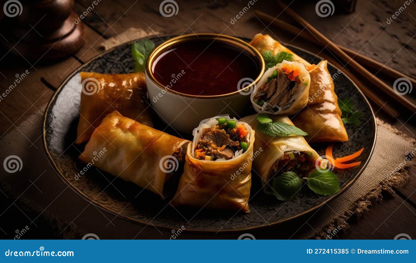 Fresh Spring Roll of Meat and Vegetables Appetizer ,generative AI Stock ...