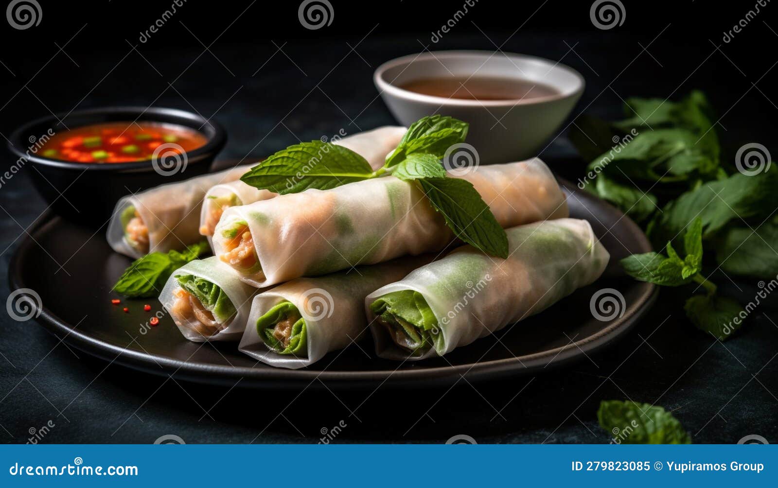 Fresh Spring Roll with Pork and Vegetables, Served with Sauce Generated ...