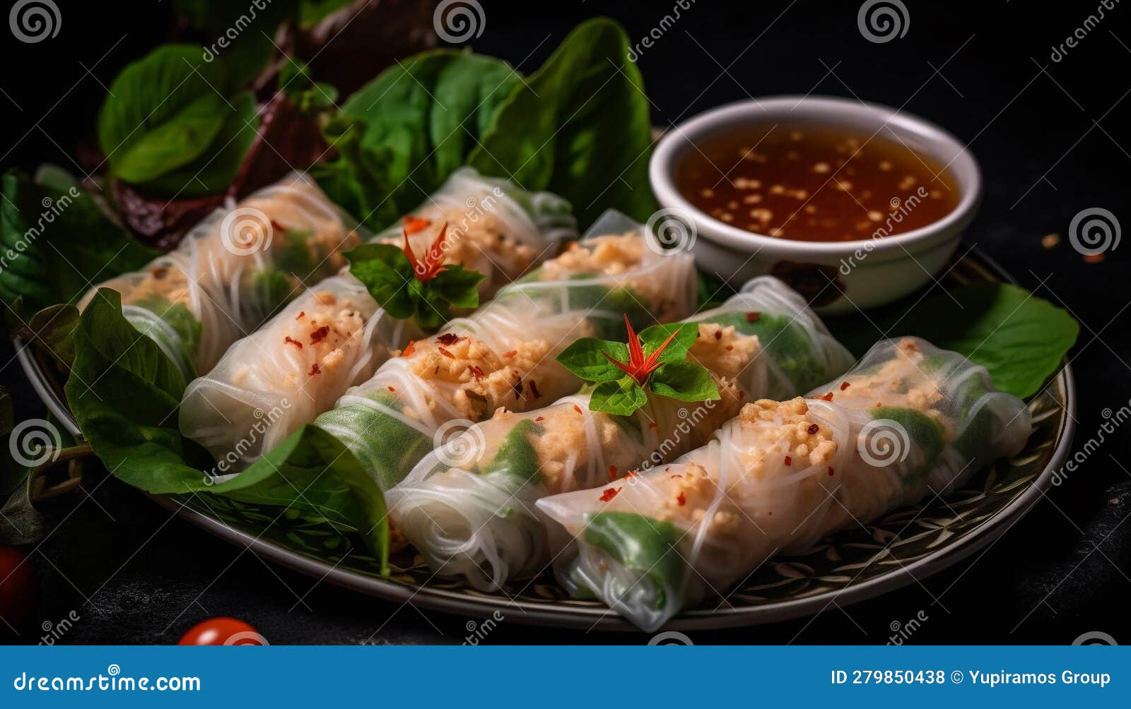 Fresh Spring Roll Wrapped in Rice Paper with Savory Sauce Generated by ...