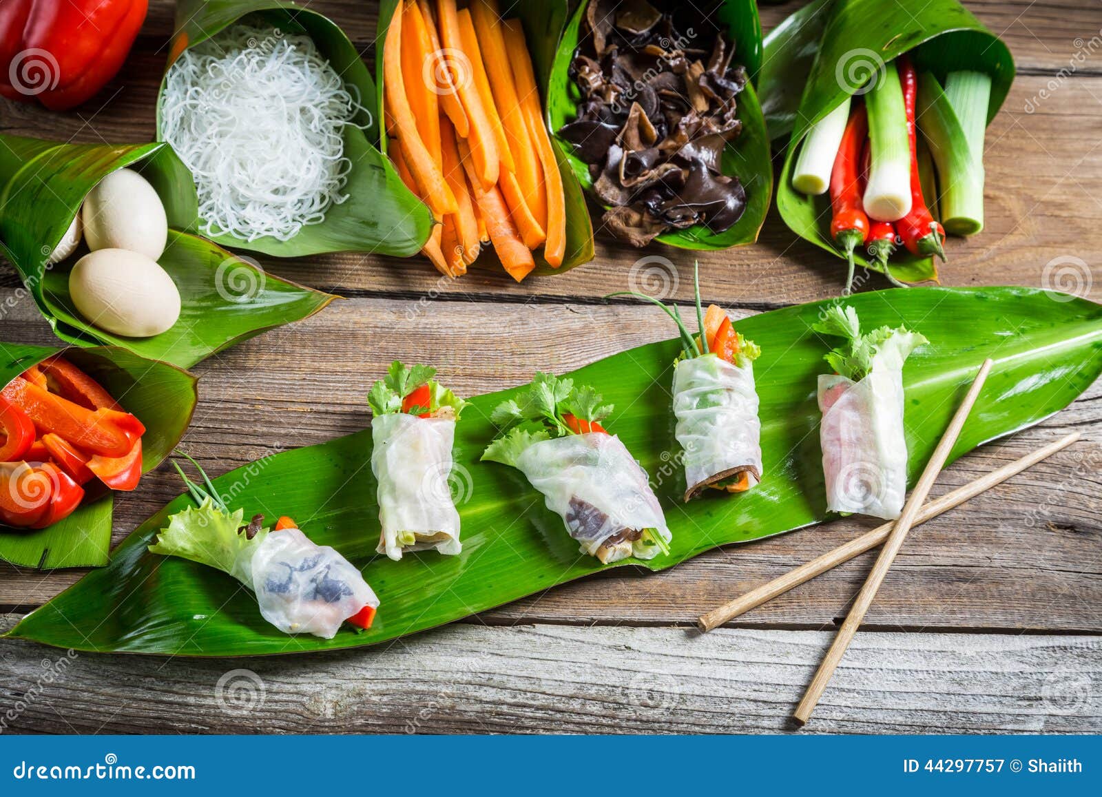 Fresh Spring Rolls with Vegetables and Rice Noodles Stock Image - Image ...