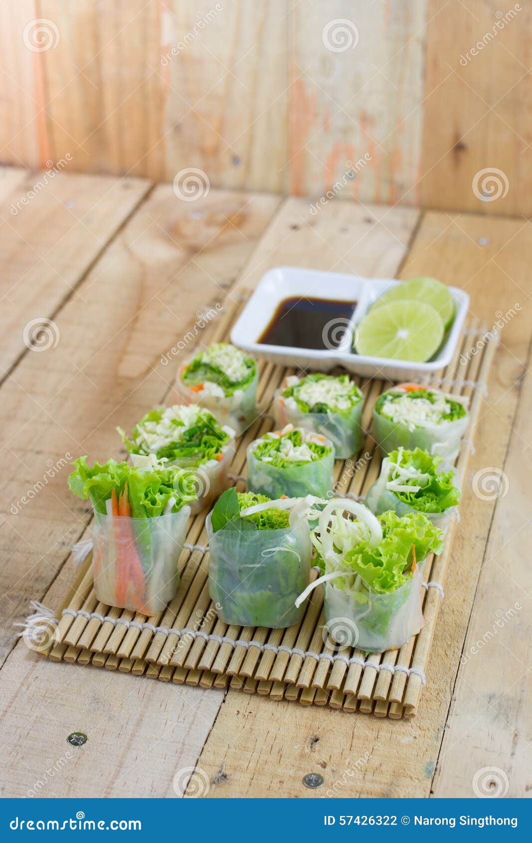 Fresh Spring Rolls with Vegetables of Thai Style Stock Photo - Image of ...