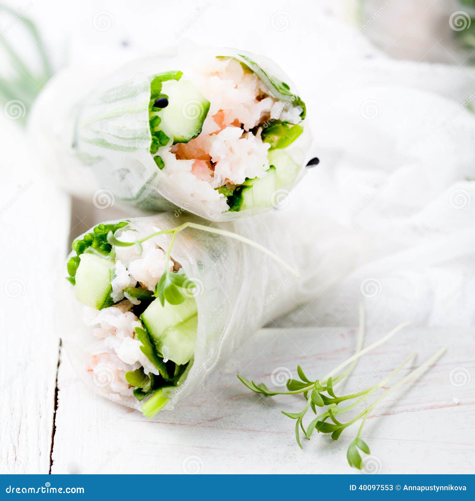 Fresh Spring Rolls on a White Background Stock Image - Image of roll ...