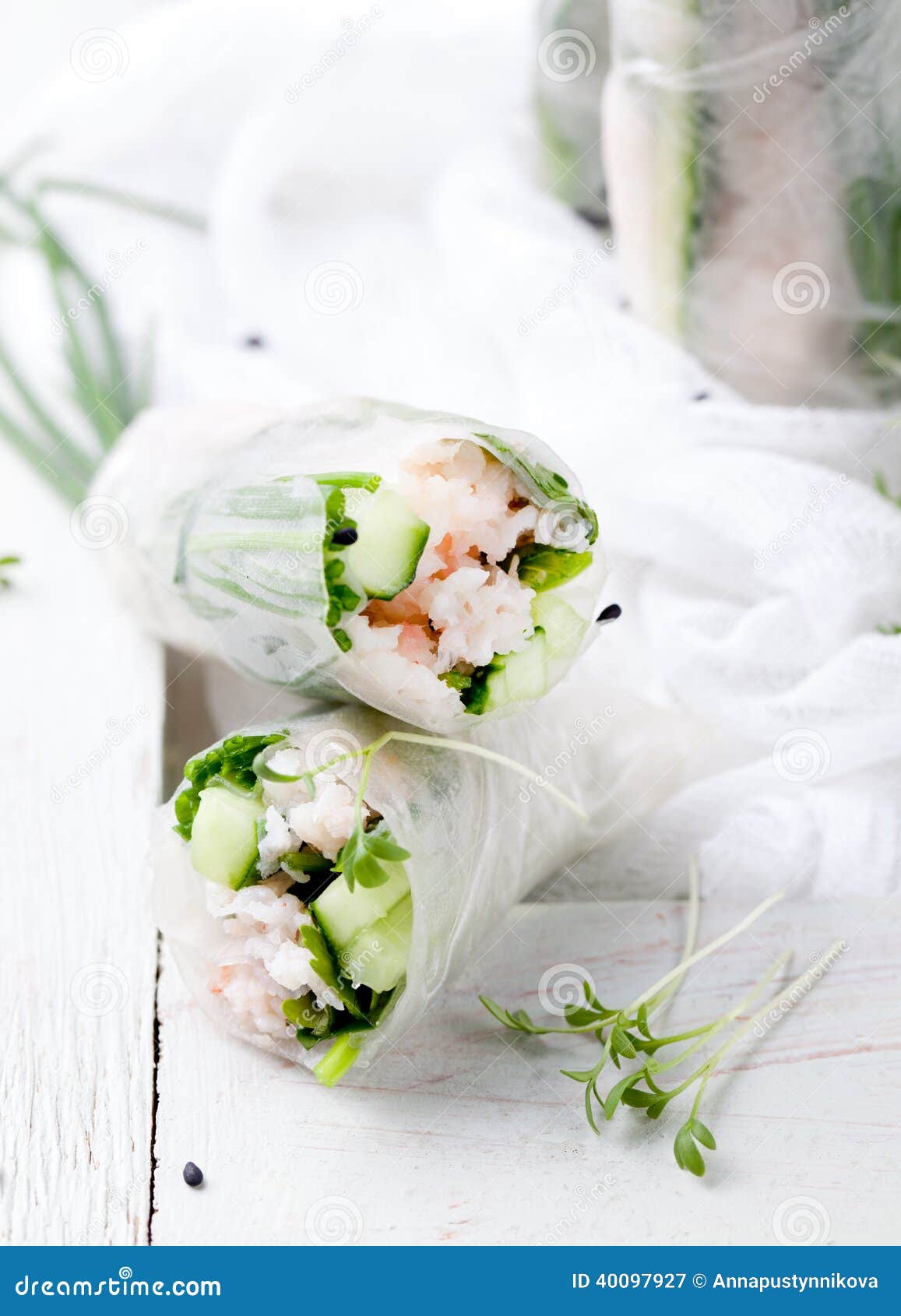 Fresh Spring Rolls on a White Background Stock Image - Image of peanut ...