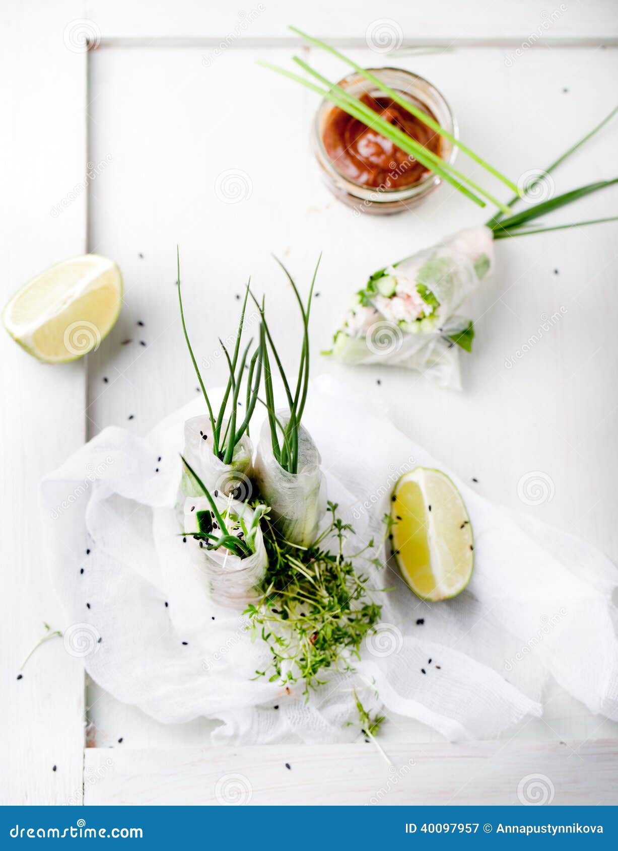 Fresh Spring Rolls on a White Background Stock Image - Image of food ...