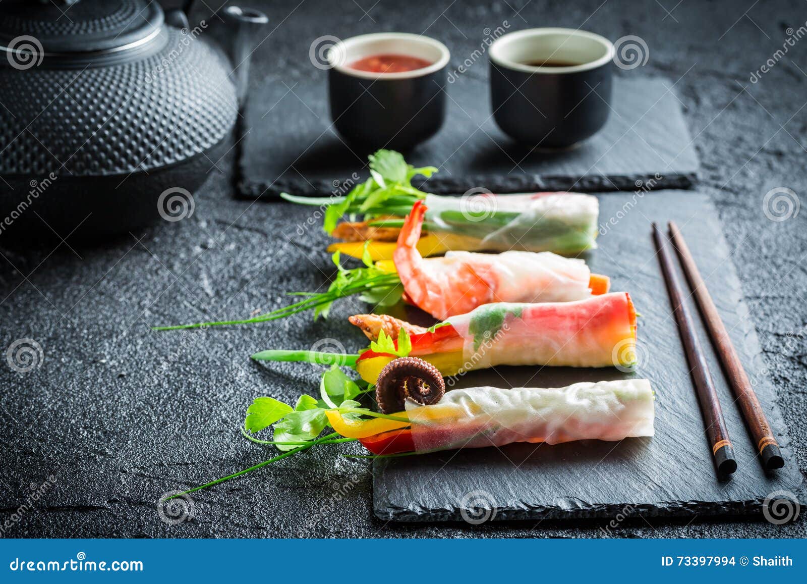Fresh Spring Rolls Wrapped in Rice Paper Stock Photo - Image of ...