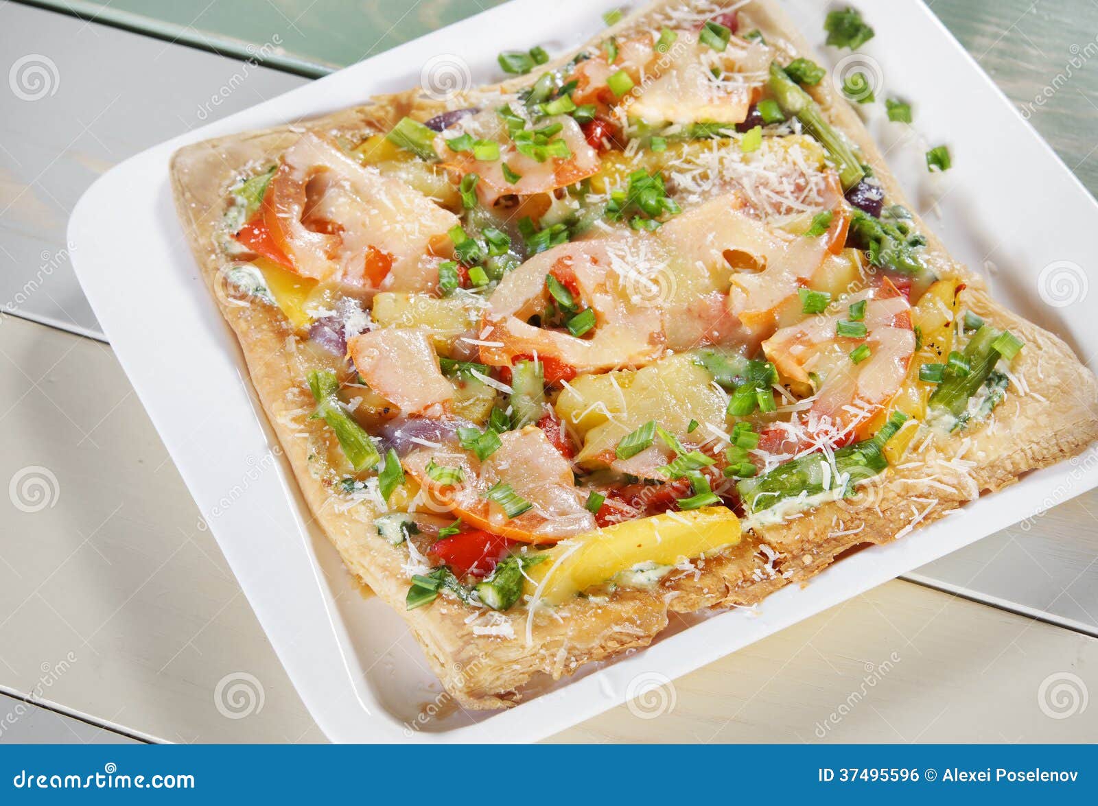 Fresh Square Pizza on a Plate Stock Photo - Image of vegetable ...