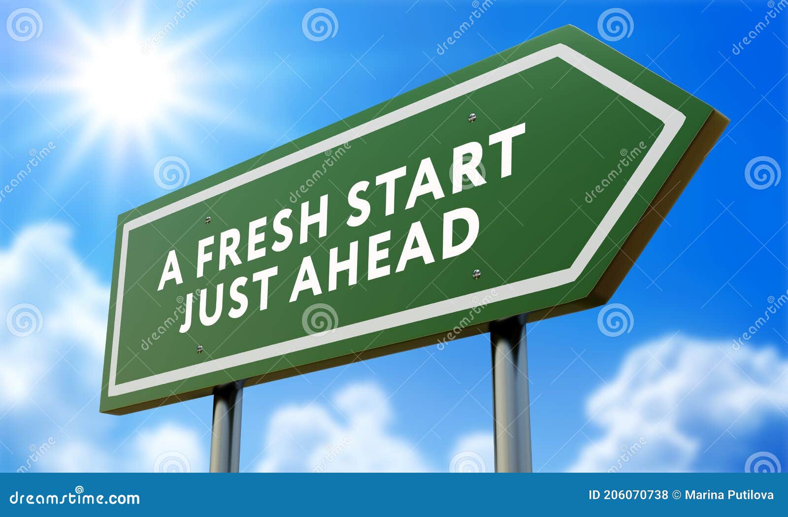 A Fresh Start Green Road Sign Against Clouds and Sunburst Stock Photo ...
