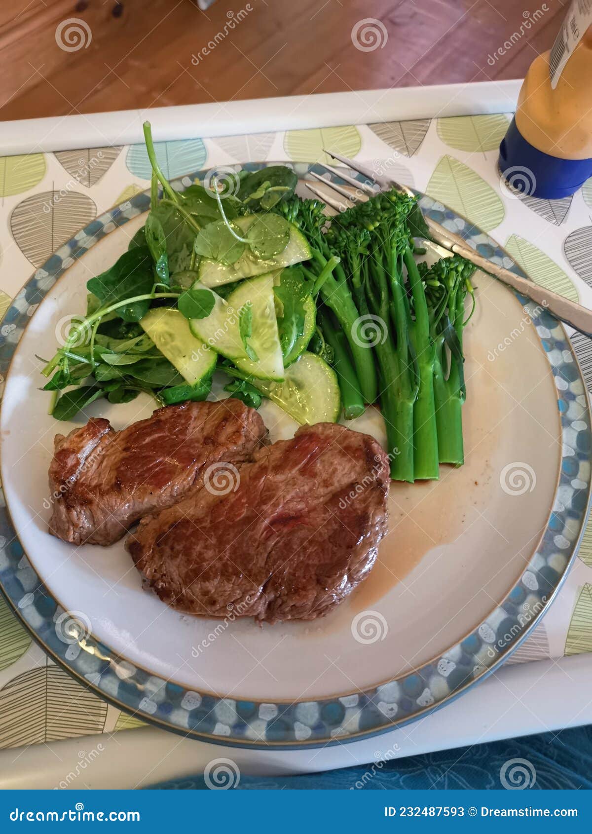 Fresh steak and salad stock image. Image of dinner, seafood - 232487593