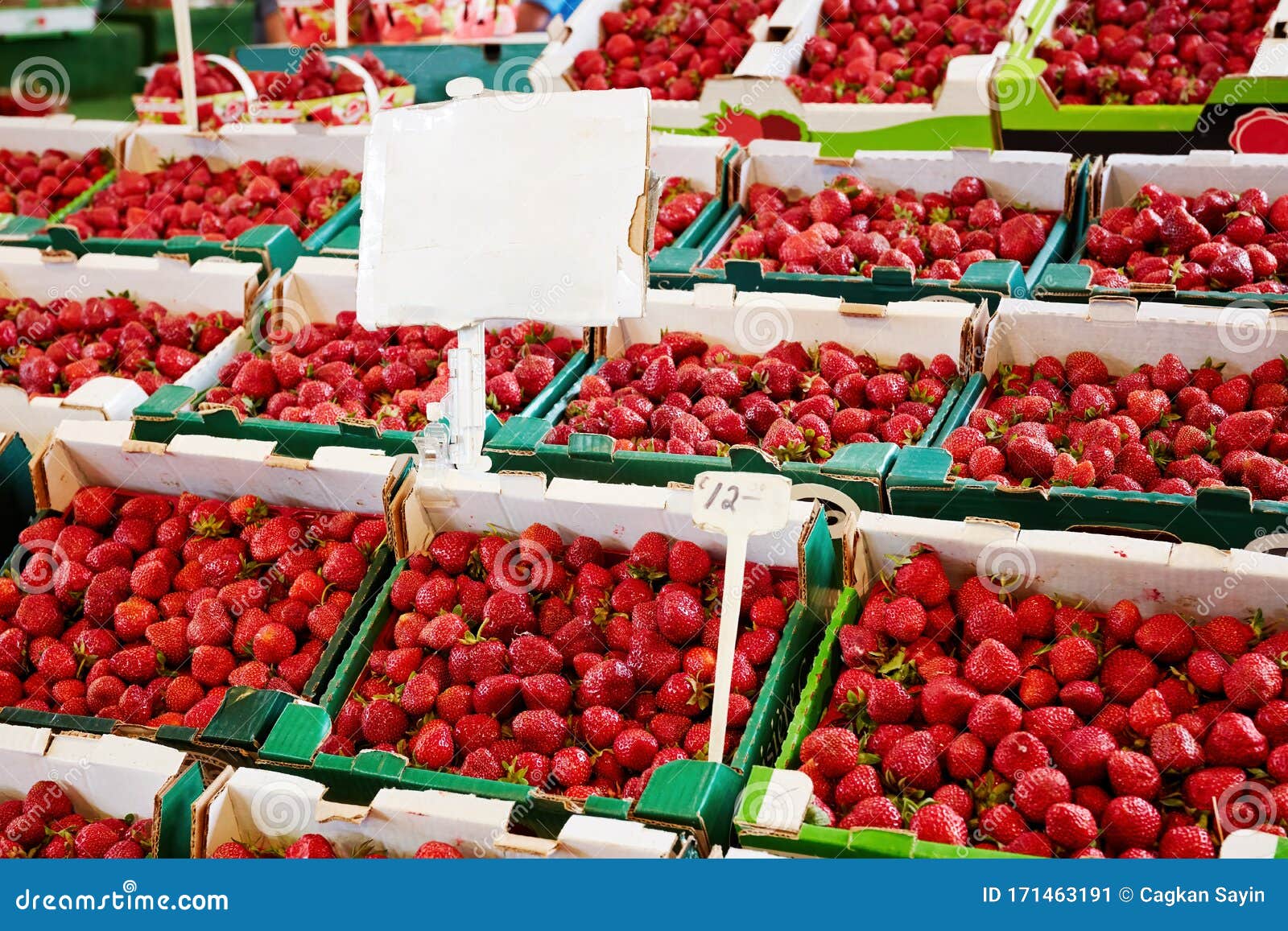 Fresh Strawberries in Boxes at the Market Stock Image - Image of sell ...
